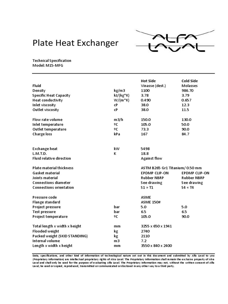 Plate Heat Exchanger Model M15-MFG - ASTM B265 Gr1 Titanium | PDF ...