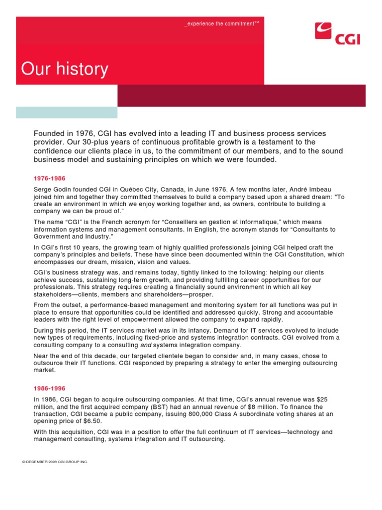 Cgi History | PDF | Mergers And Acquisitions | Strategic Management