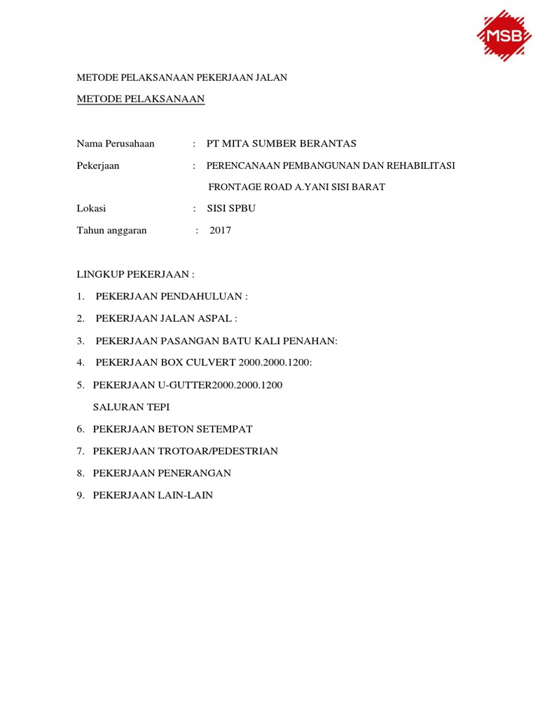Metode Pelaksanaan Pekerjaan Jalan | PDF