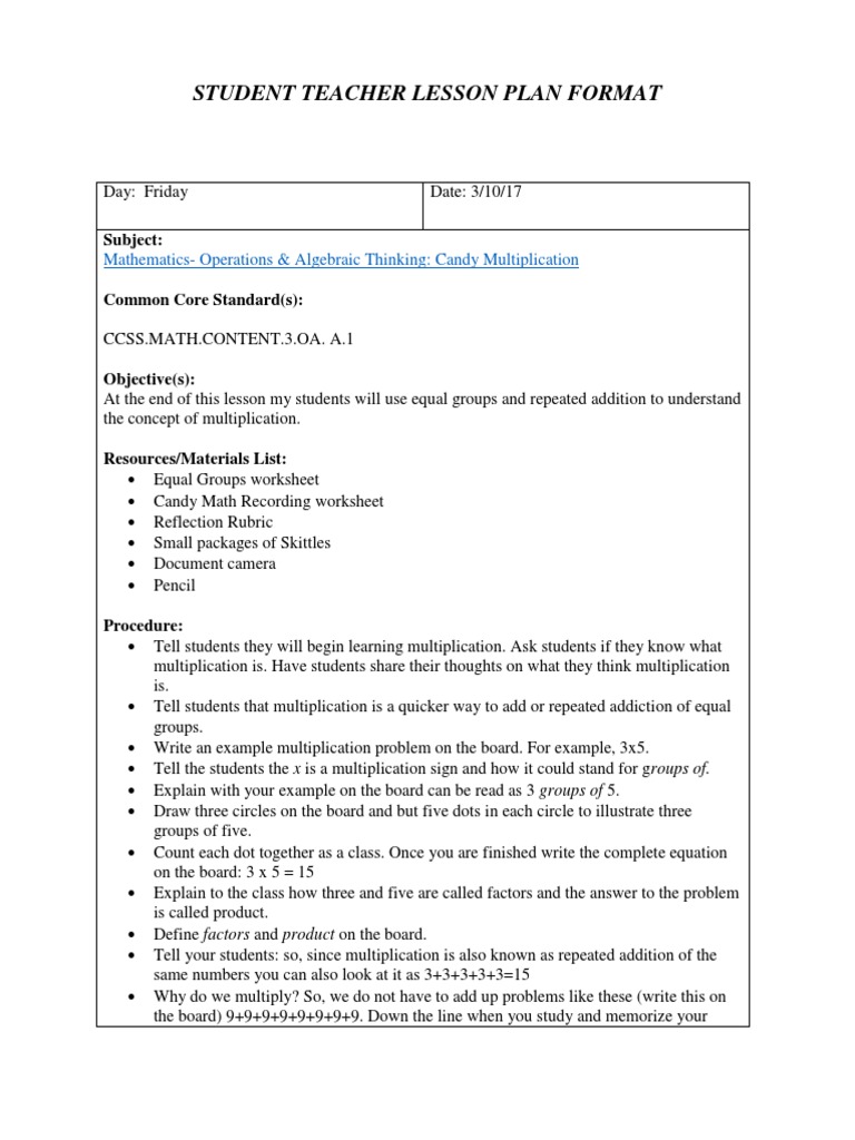 Lesson Plan On Multiplication | PDF | Common Core State Standards ...
