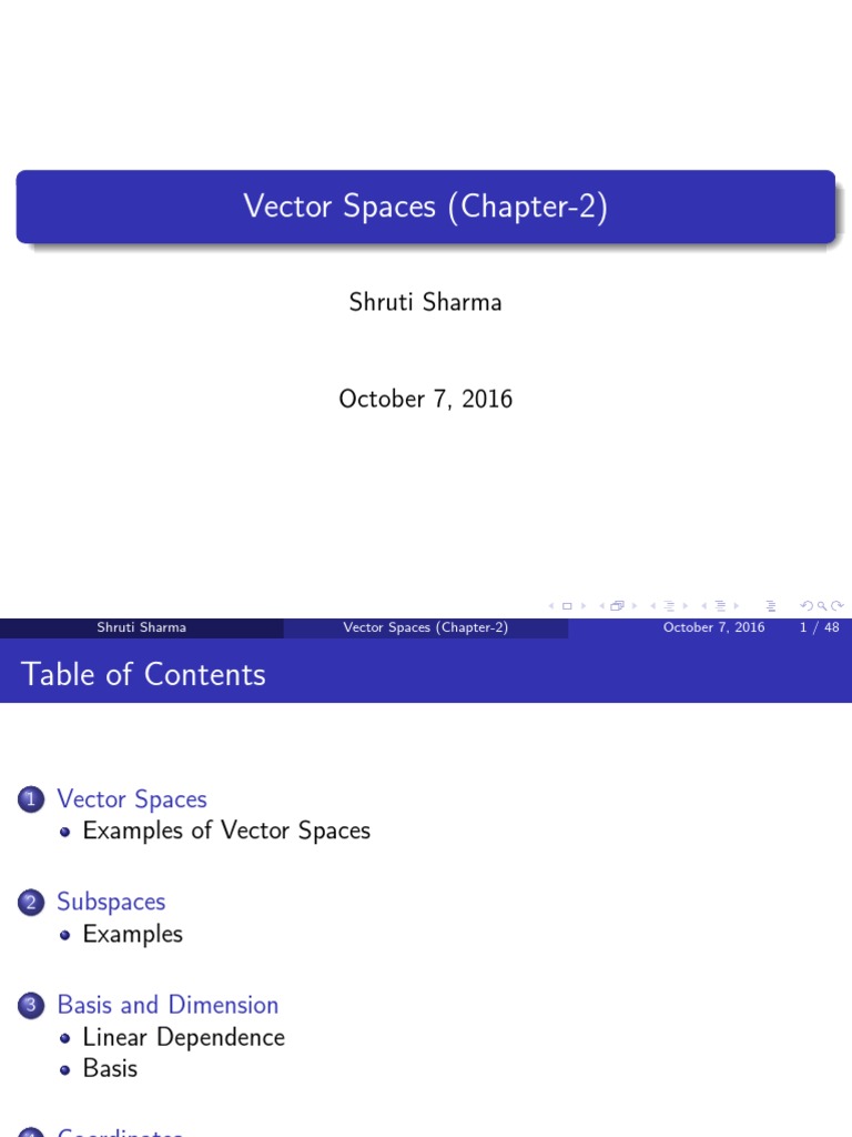 Vector Spaces Chapter Summary | PDF | Basis (Linear Algebra) | Linear Subspace