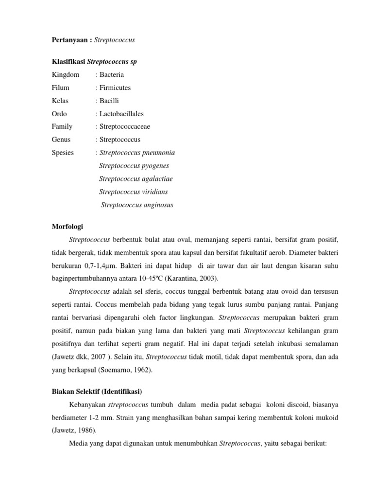 Streptococcus Klasifikasi Dan Morfologi Pdf