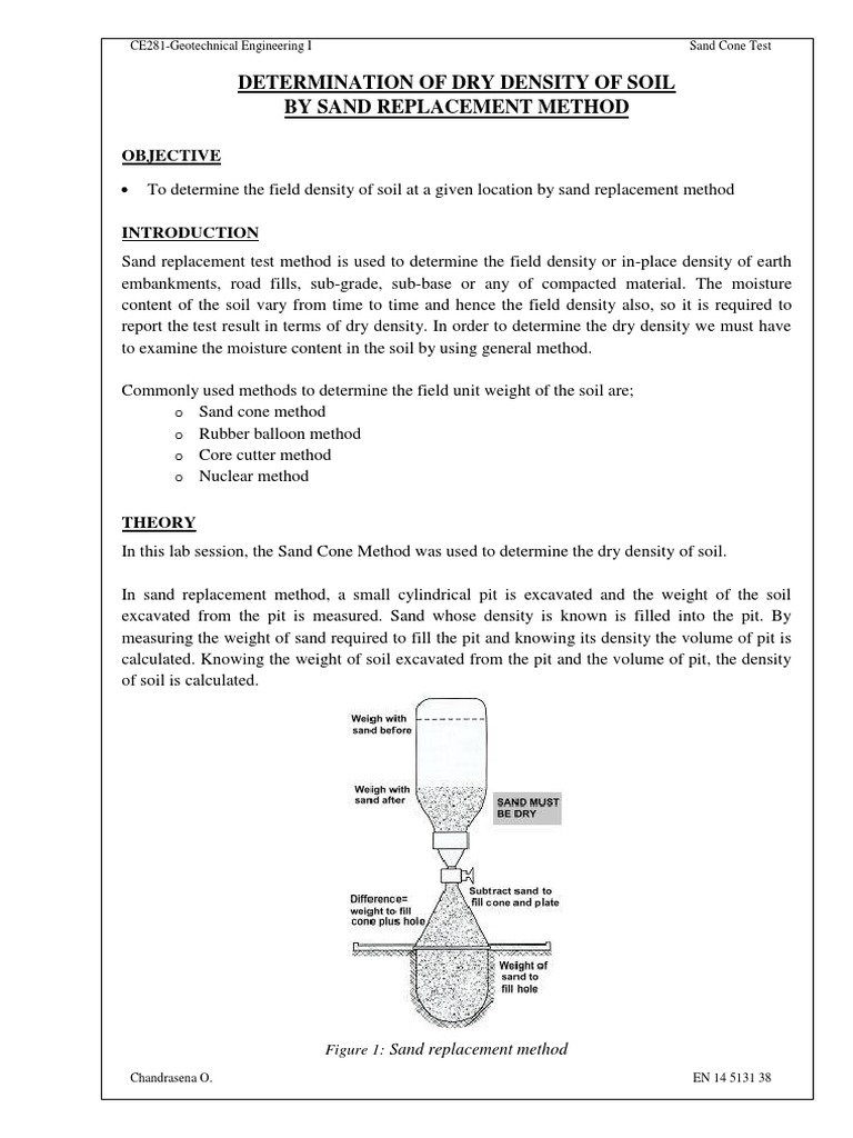 Lab Report Sand Replacement Method | PDF | Density | Soil