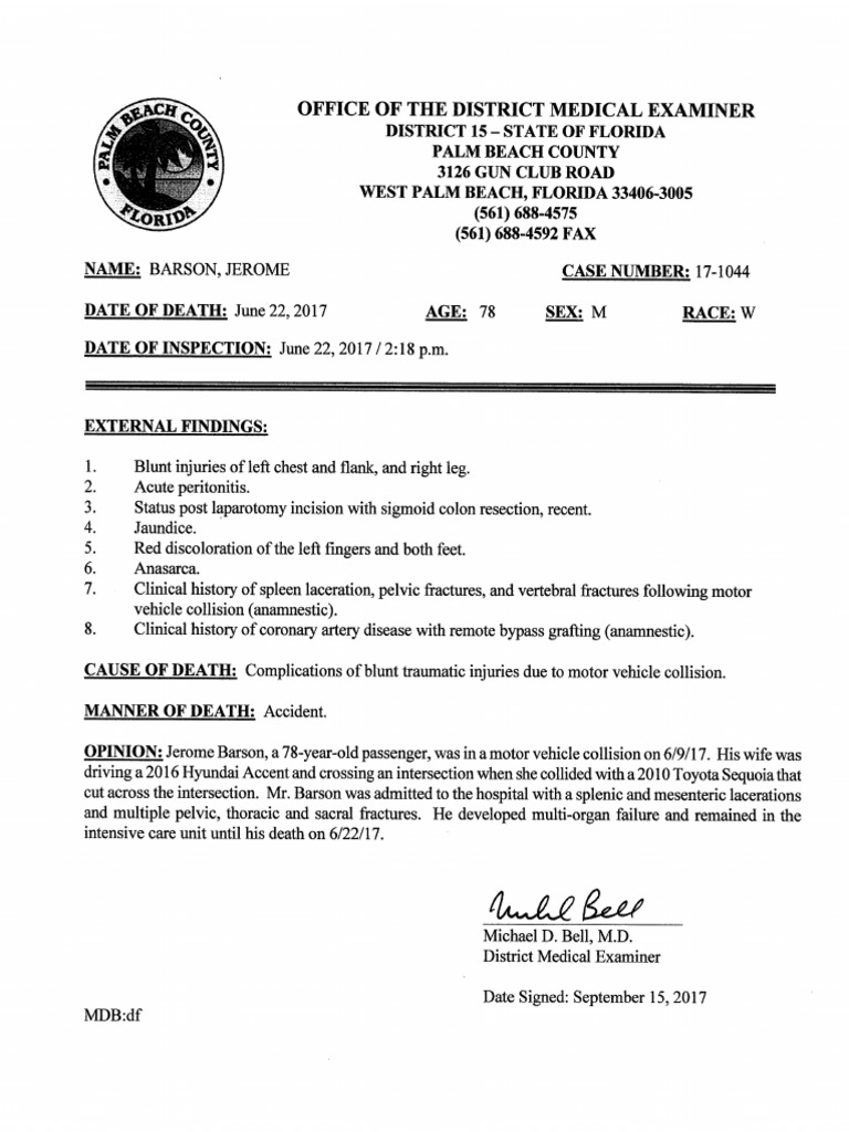 Jerome Barson Autopsy Report | PDF | Forensics | Medicine