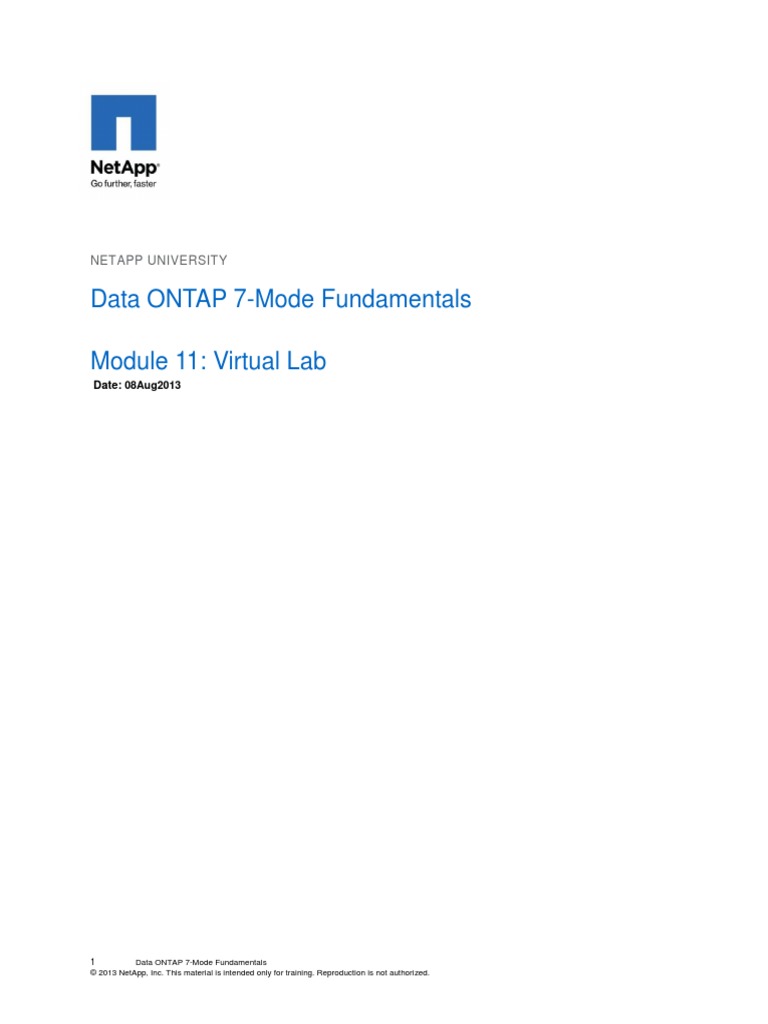 Data Ontap 7 Mode Fundamentals Module 11 Virtual Lab Netapp University Pdf Copyright