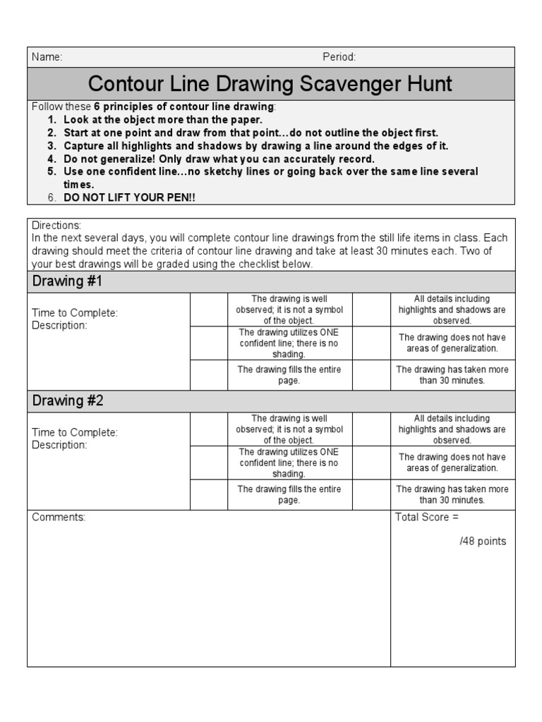 Contour Line Drawing Rubric Art 1 | PDF