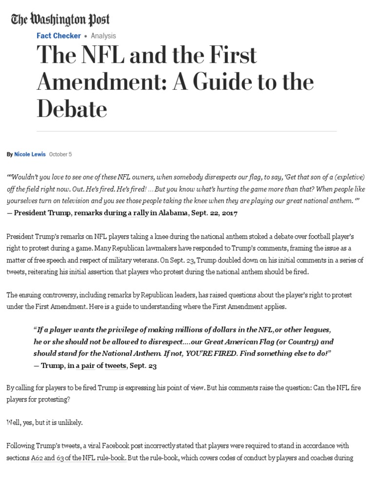 The NFL and The First Amendment A Guide To The Debate - The Washington ...