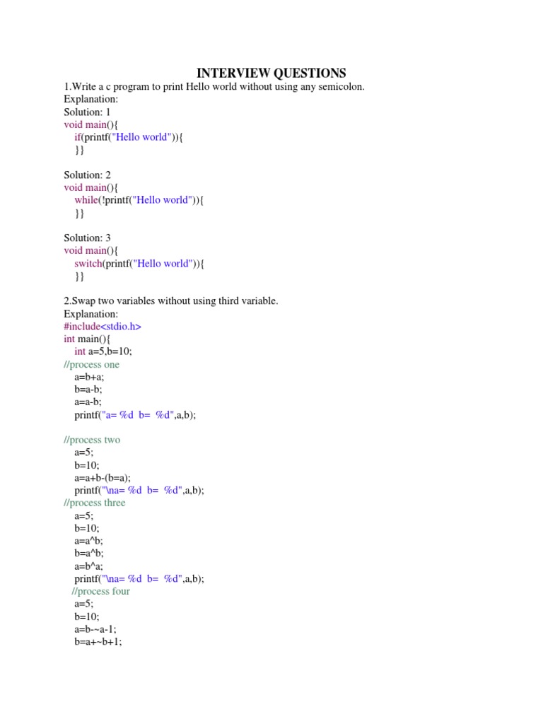 C Interview Questions Pdf Pointer Computer Programming Parameter Computer Programming