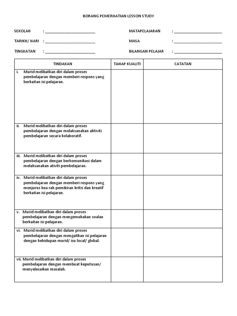 Borang Pemerhatian Lesson Study 2017 | PDF