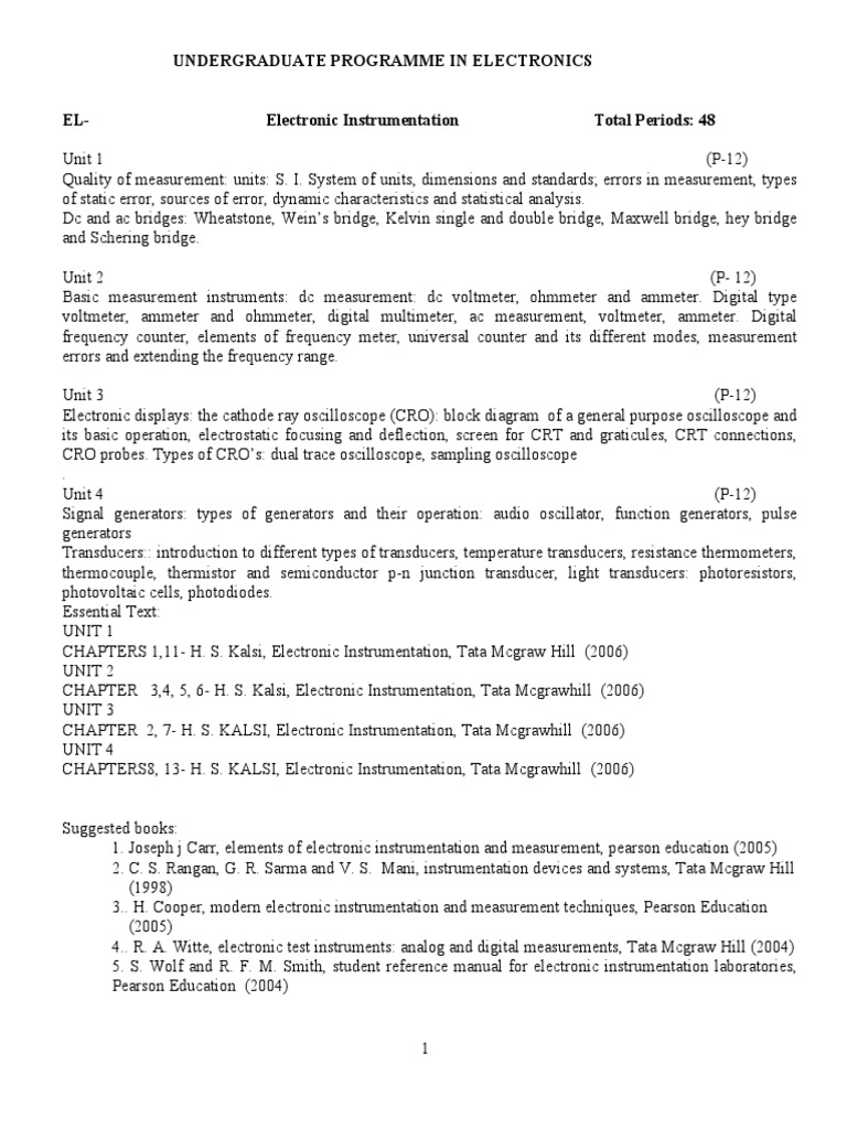 Electronic Instrumentation Course Outline | PDF | Electromagnetism ...