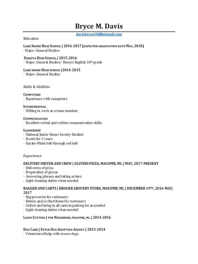 Bryces Resume Updated March 2017 | PDF