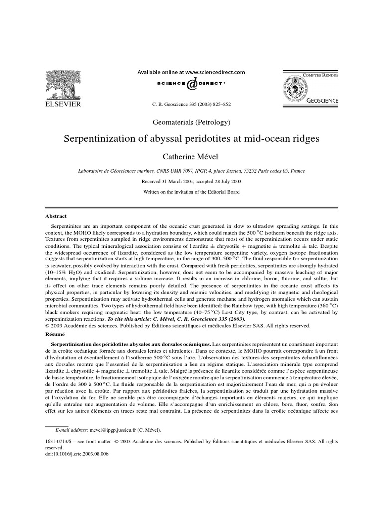 Serpentinization Me Vel | PDF | Mantle (Geology) | Plate Tectonics
