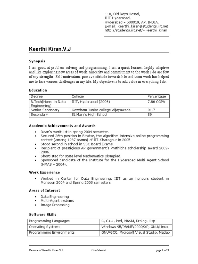 Resume of Keerthi Kiran.V.J Confidential Page 1 of 3 | PDF | My Sql | Databases