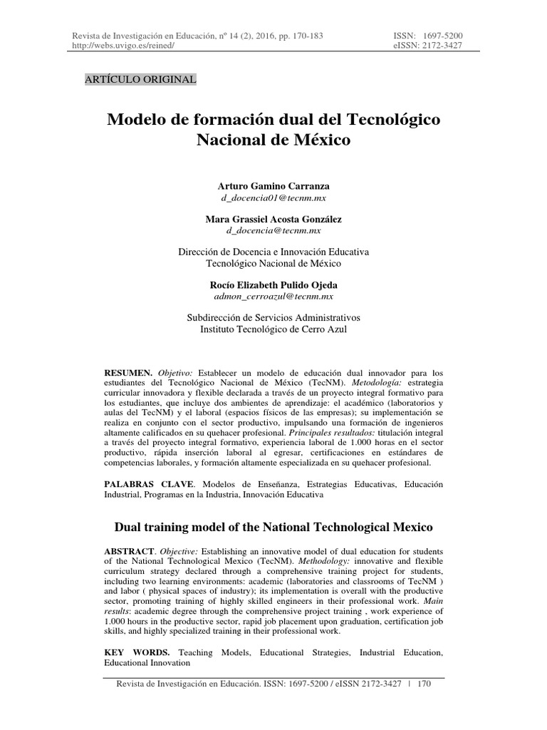 Articulo Modelo de Educacion Dual TecNM 1 PDF | PDF | Evaluación | Ciudad de México