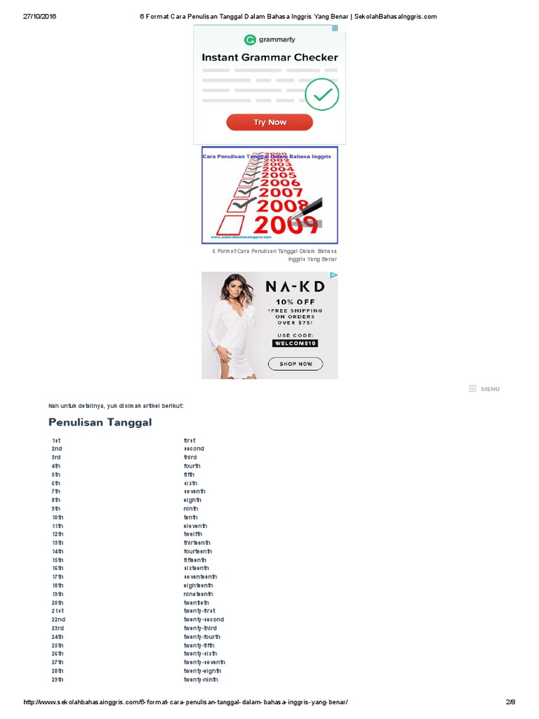 Format Tanggal Inggris yang Benar | PDF
