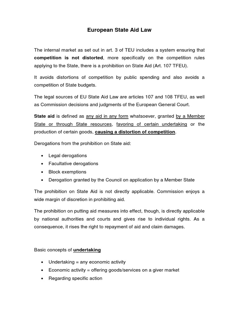 EU State Aid Law Explained | PDF | Government | Justice