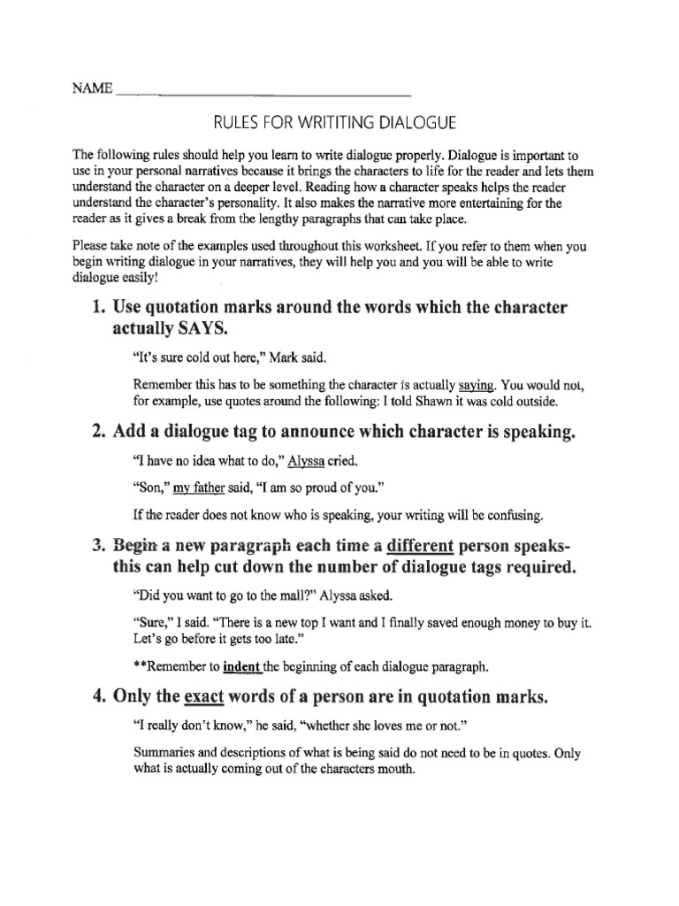 Dialogue Cheat Sheet | PDF
