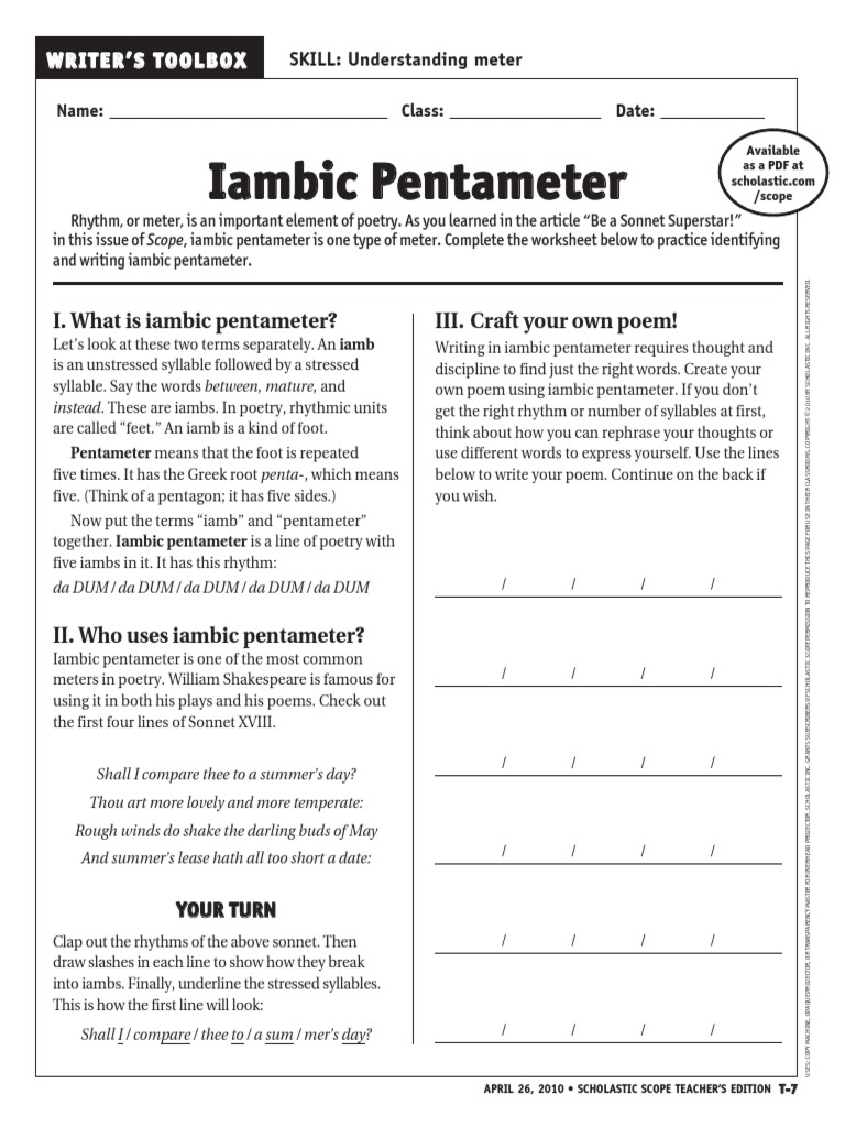 Iambic Pentameter Activity | PDF | Metre (Poetry) | Poetic Rhythm