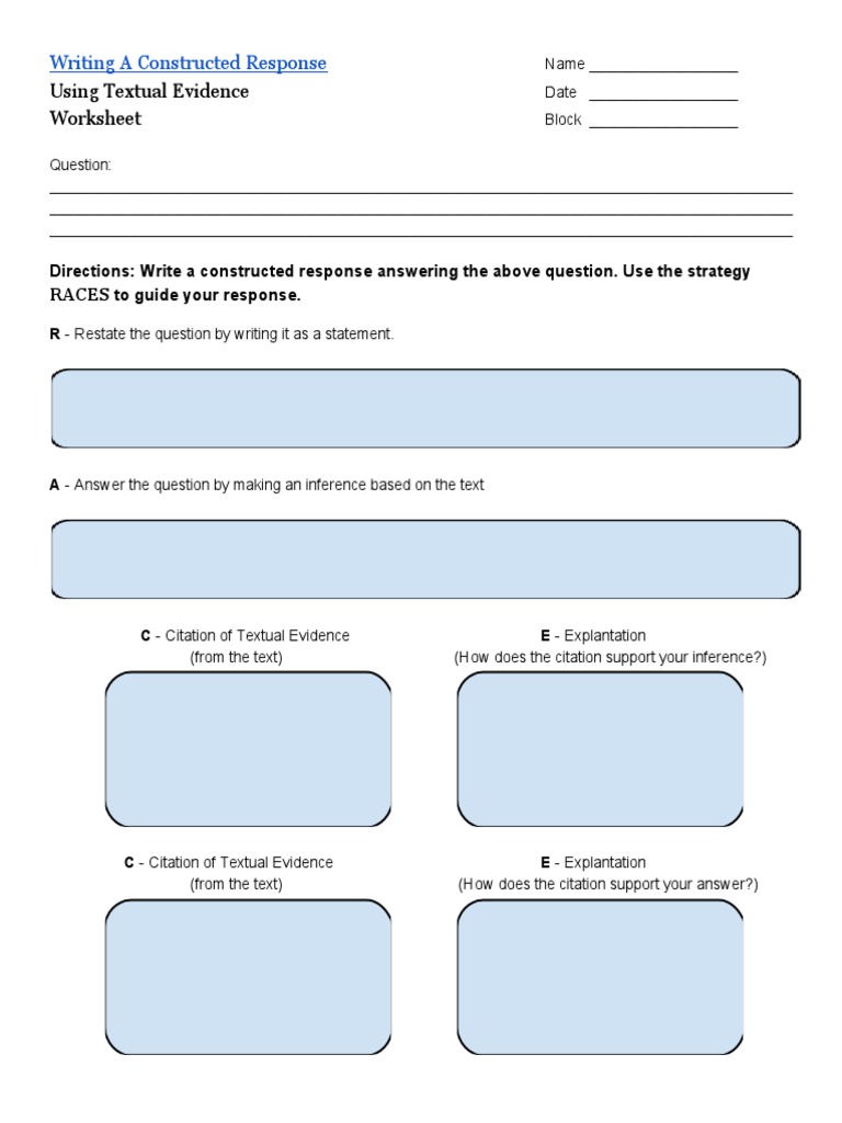 Using Textual Evidence Worksheet: Writing A Constructed Response | PDF ...