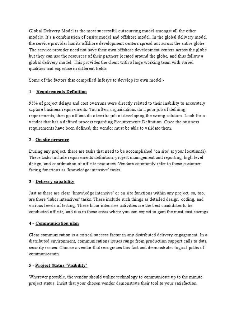 Infosys Global Delivery Model | PDF | Offshoring | Outsourcing