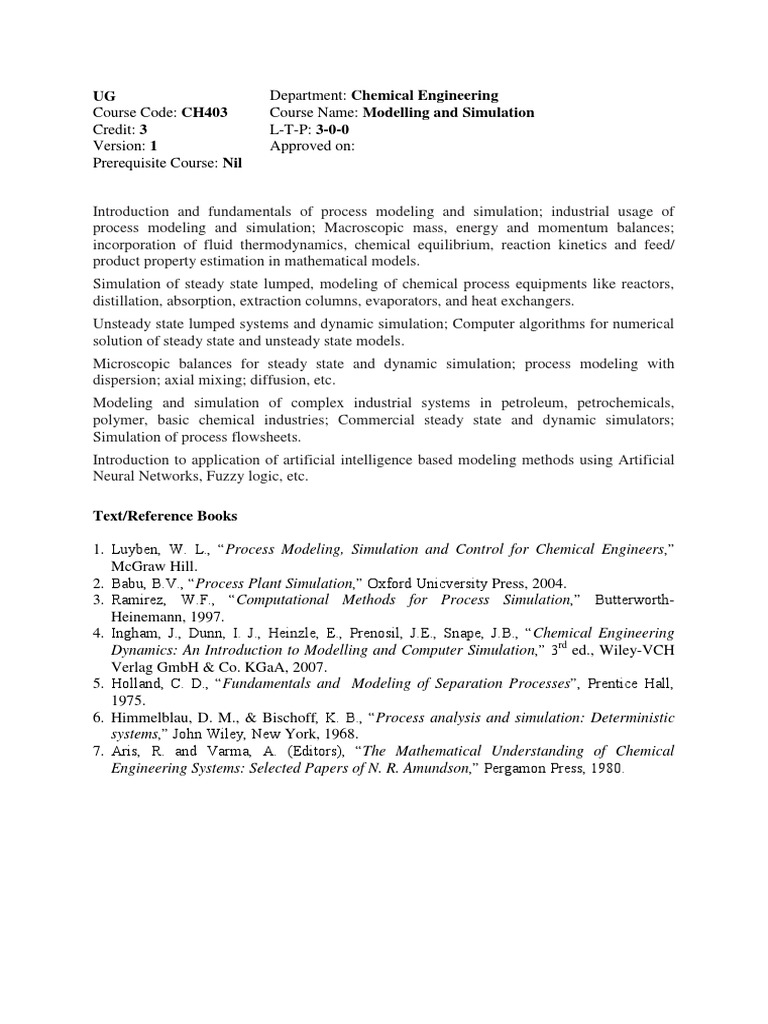 Modelling and Simulation of Chemical Engineering Processes | PDF