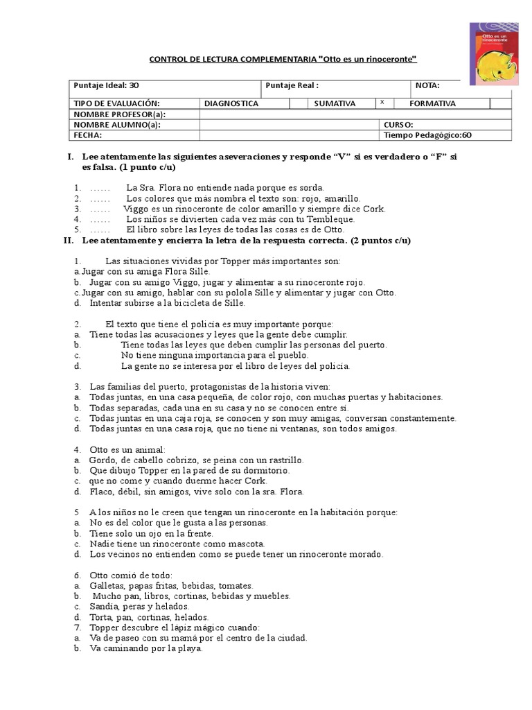 Prueba Otto Es Un Rinoceronte | PDF | Ocio