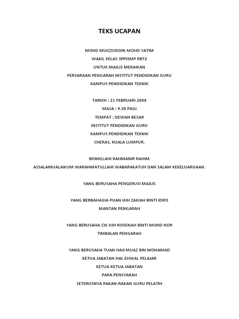 Teks Ucapan Persaraan Pengarah Ipg | PDF