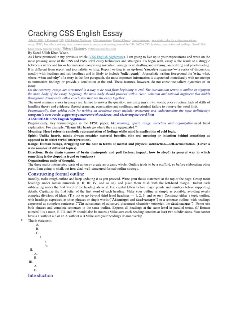 Cracking CSS English Essay | PDF | Paragraph | Essays