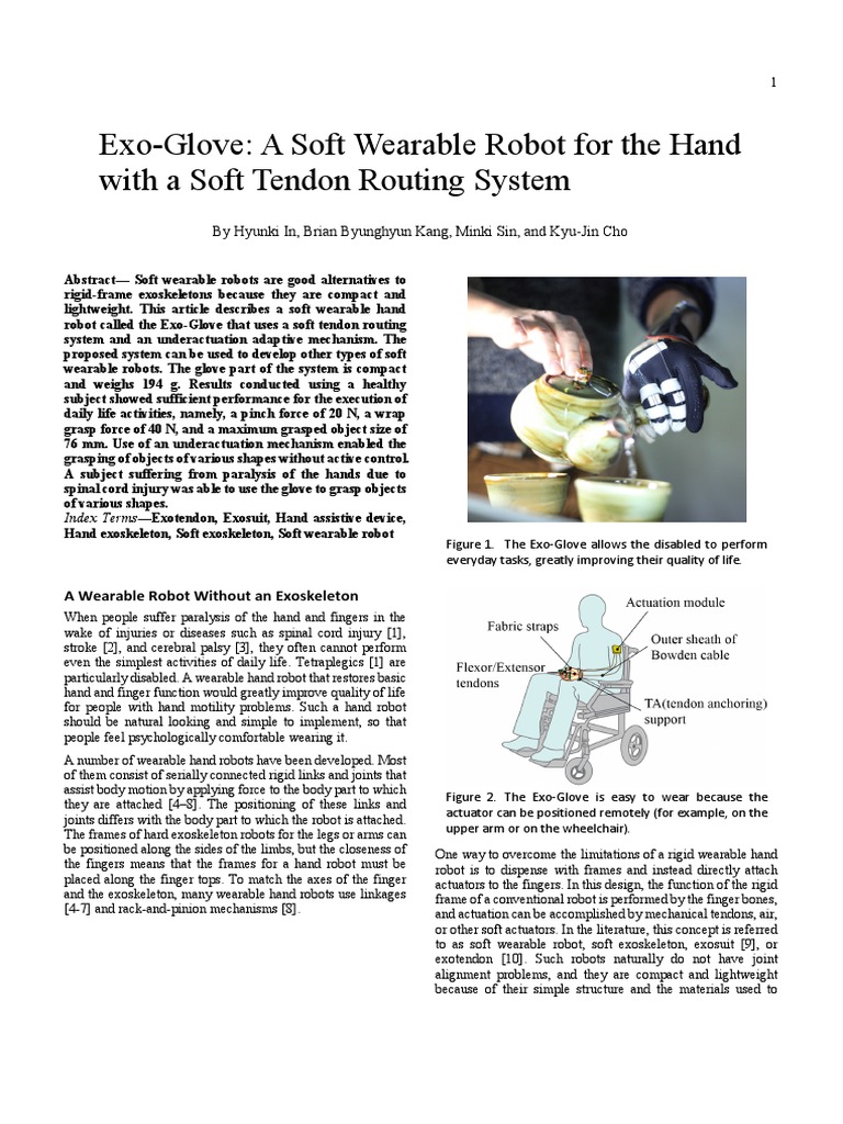 Exo-Glove: A Soft Wearable Robot For The Hand With A Soft Tendon ...