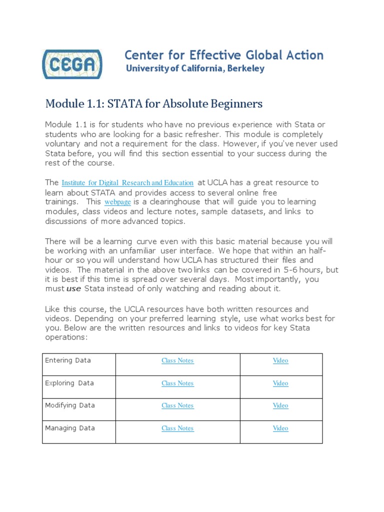 STATA Basics for Beginners Guide | PDF | Data | Scatter Plot