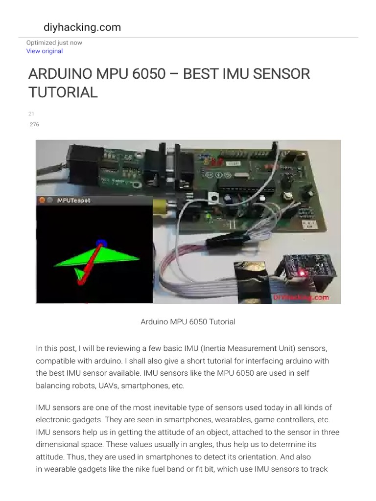 Arduino MPU 6050 - Best IMU Sensor Tutorial - DIY Hacking | PDF | Arduino | Accelerometer