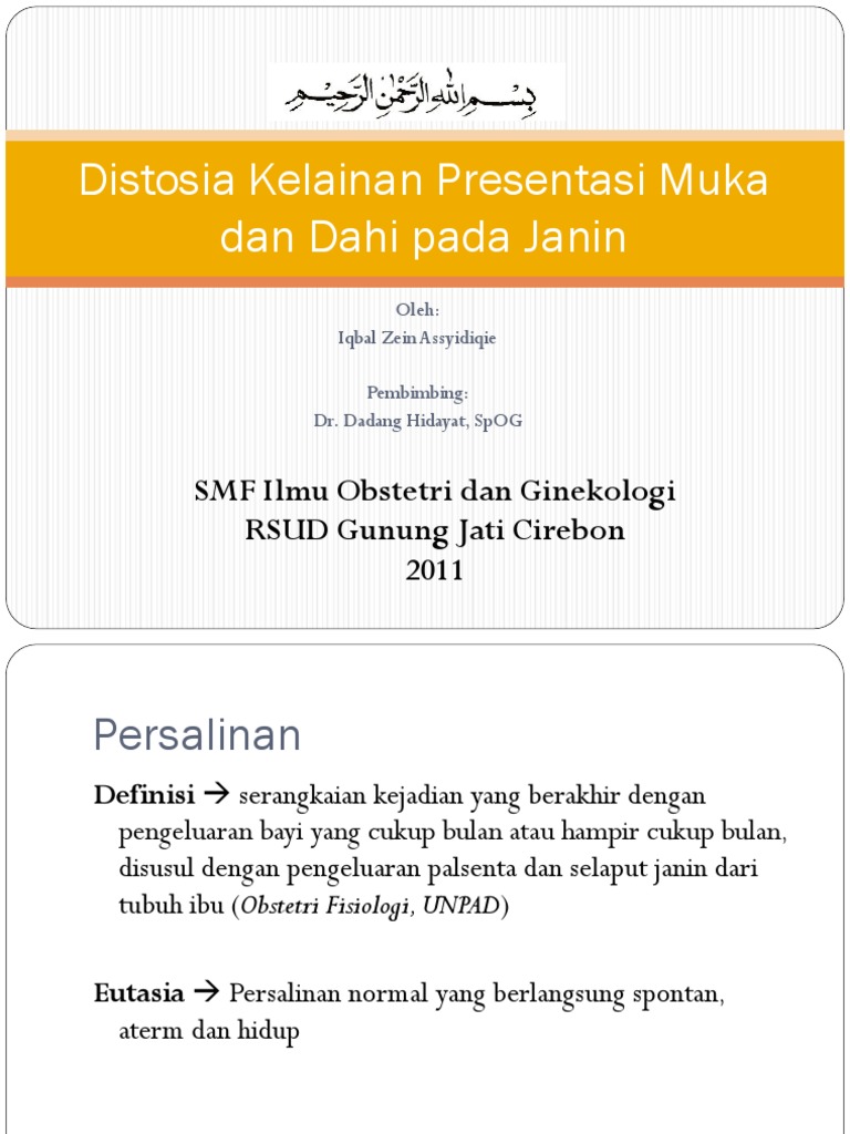 Distosia Kelainan Presentasi Muka Dan Dahi Pada Janin | PDF