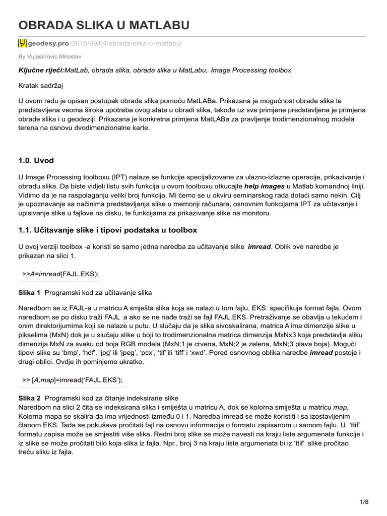 Geodesy - Pro-Obrada Slika U Matlabu | PDF