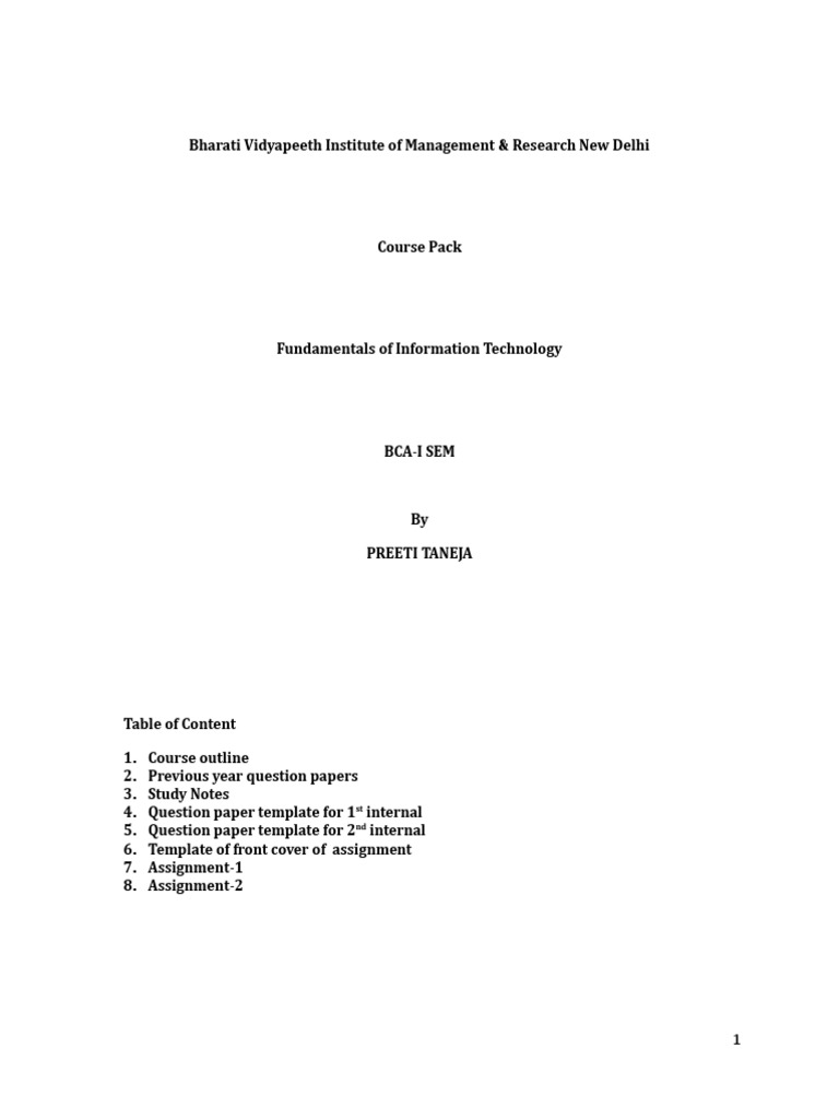 FIT Course Pack | PDF | Computer Data Storage | Input/Output