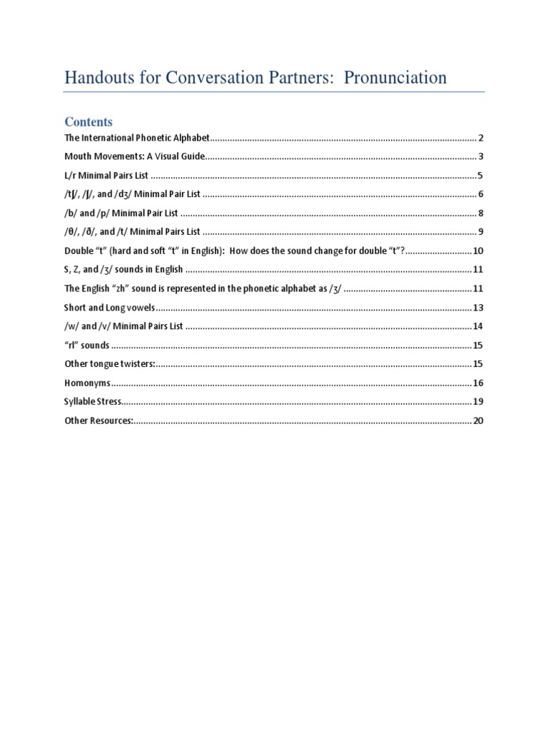 Pronunciation Guide for Conversation Partners | PDF | Vowel | English ...