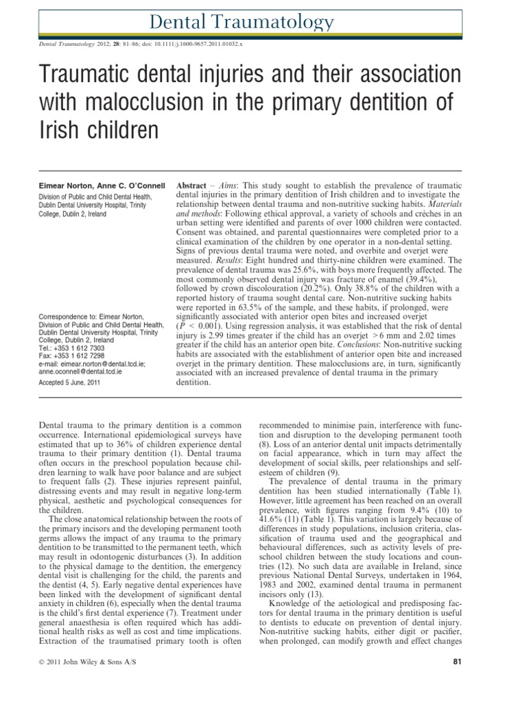 Dental Traumatology | PDF | Dentistry | Major Trauma