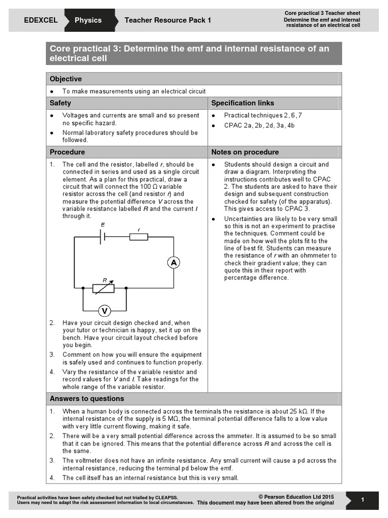 As and a Level Physics Core Practical 3 Emf and Internal Resistance Student | Resistor | Voltage