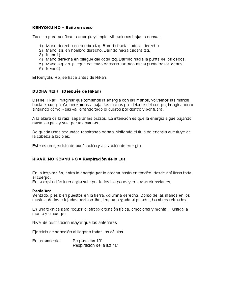 KENYOKU HO - Ducha Reiki - Respiración de La Luz | PDF
