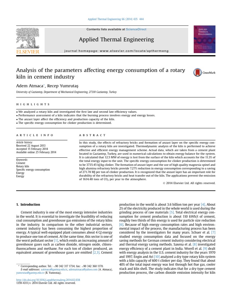 Applied Thermal Engineering: Adem Atmaca, Recep Yumrutas | PDF | Cement ...