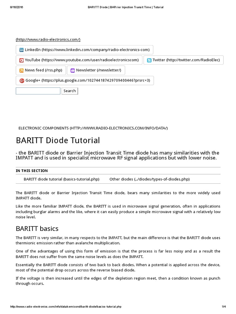 BARITT Diode - BARrier Injection Transit Time - Tutorial PDF | PDF ...