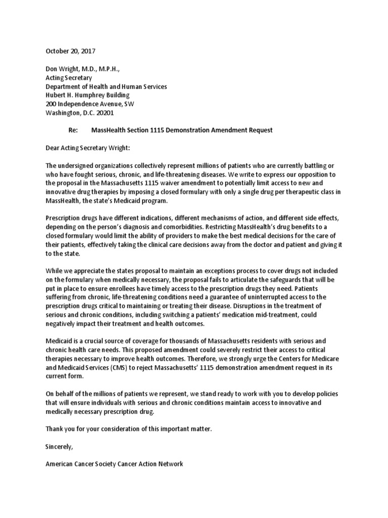 MassHealth 1115 Sign-On Letter | PDF | Chronic Condition | Medicaid