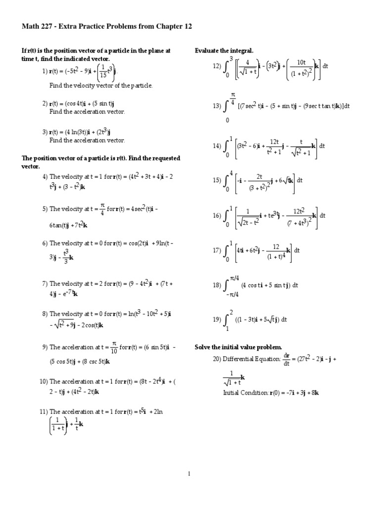 Math 227 - Extra Practice Problems From Chapter 12 | PDF | Curvature | Sine