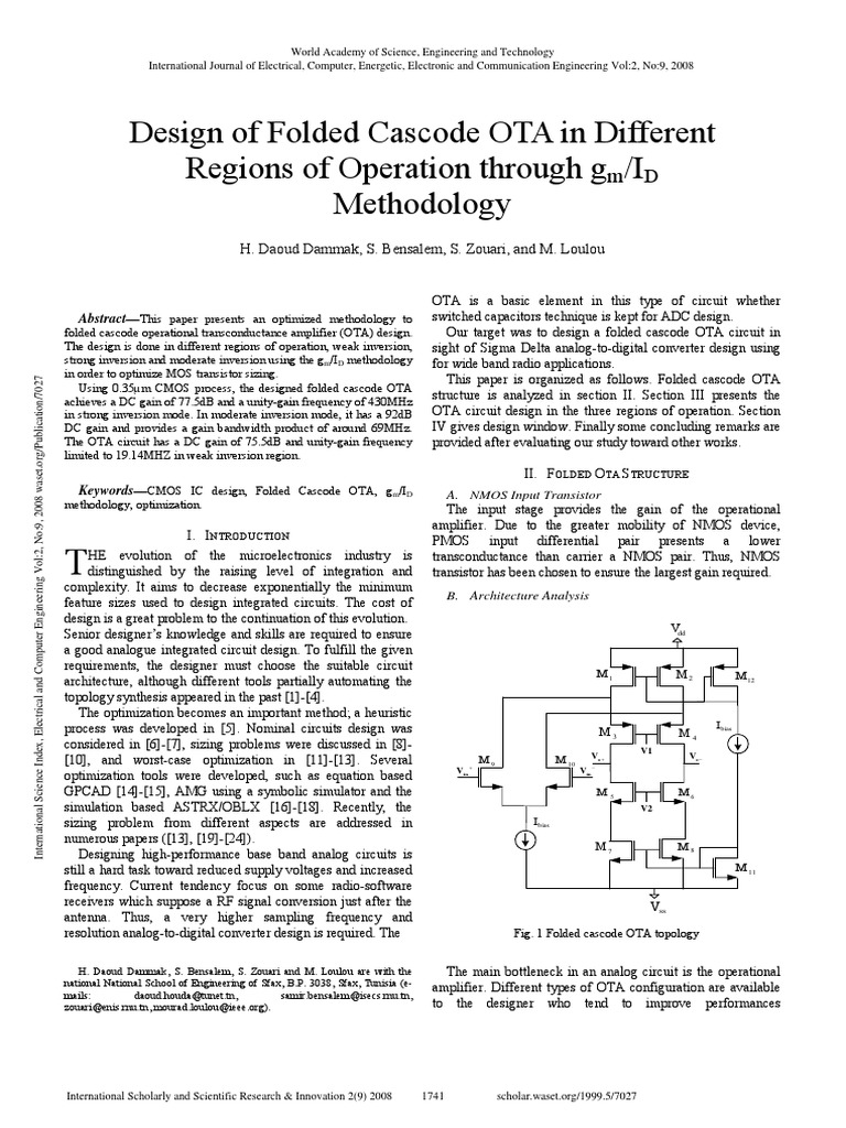 Design of Folded Cascode OTA in Different Regions of Operation Through gmID Methodology PDF ...