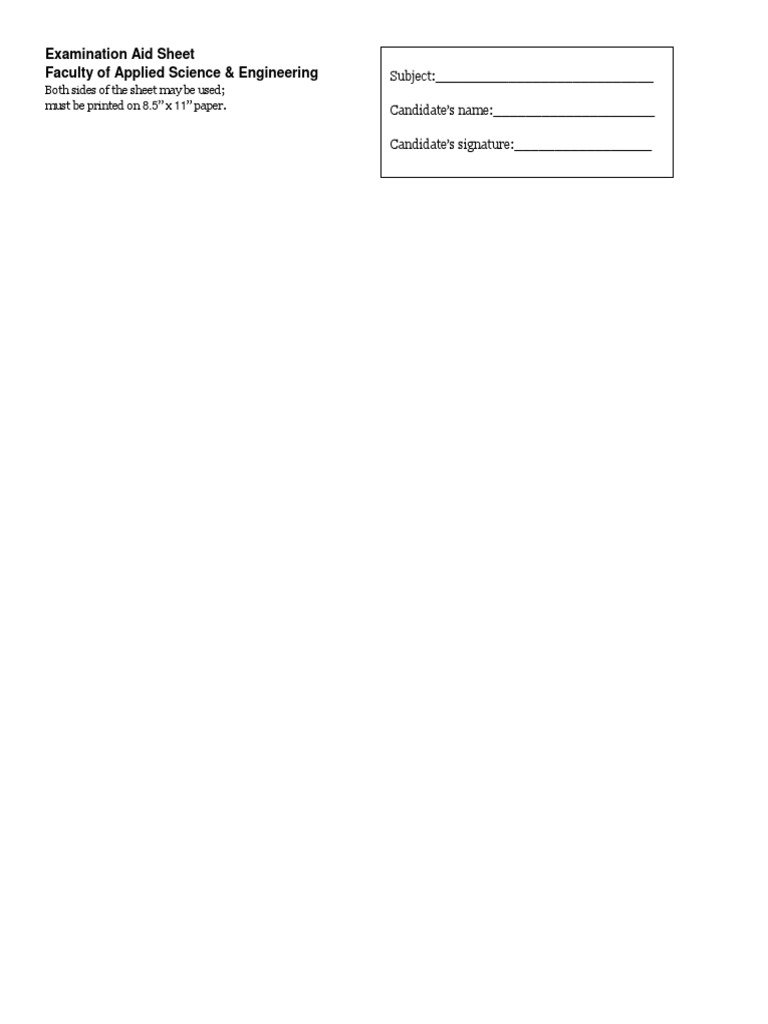 Examination Aid Sheet 0215 | PDF