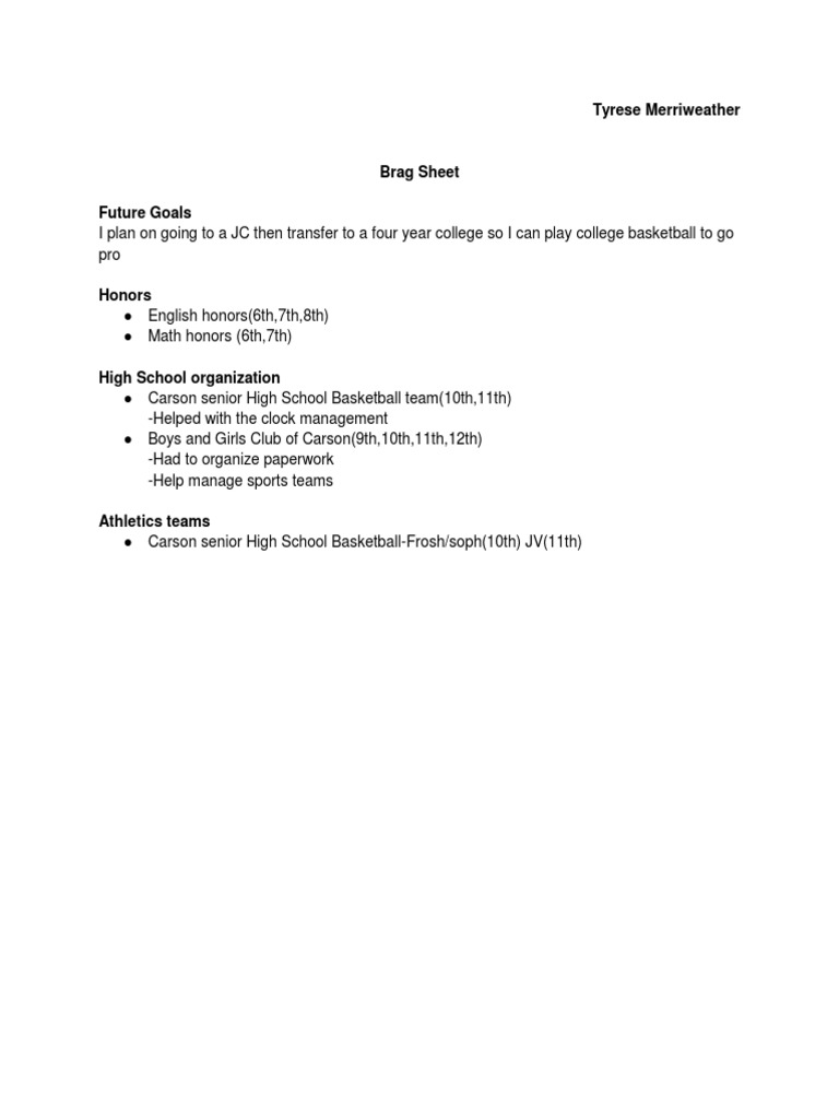 Brag Sheet | PDF