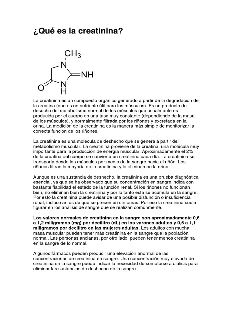 Función y niveles de creatinina en sangre | PDF
