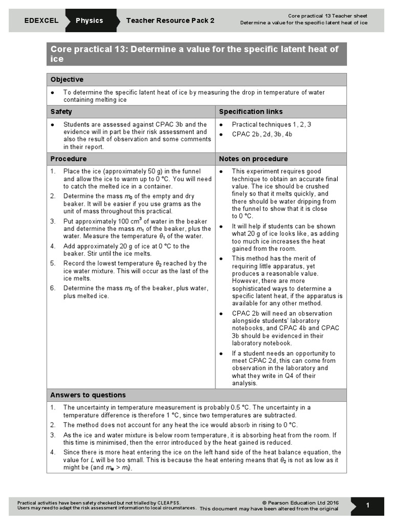 As and A Level Physics Core Practical 13 Specific Latent Heat (Student ...