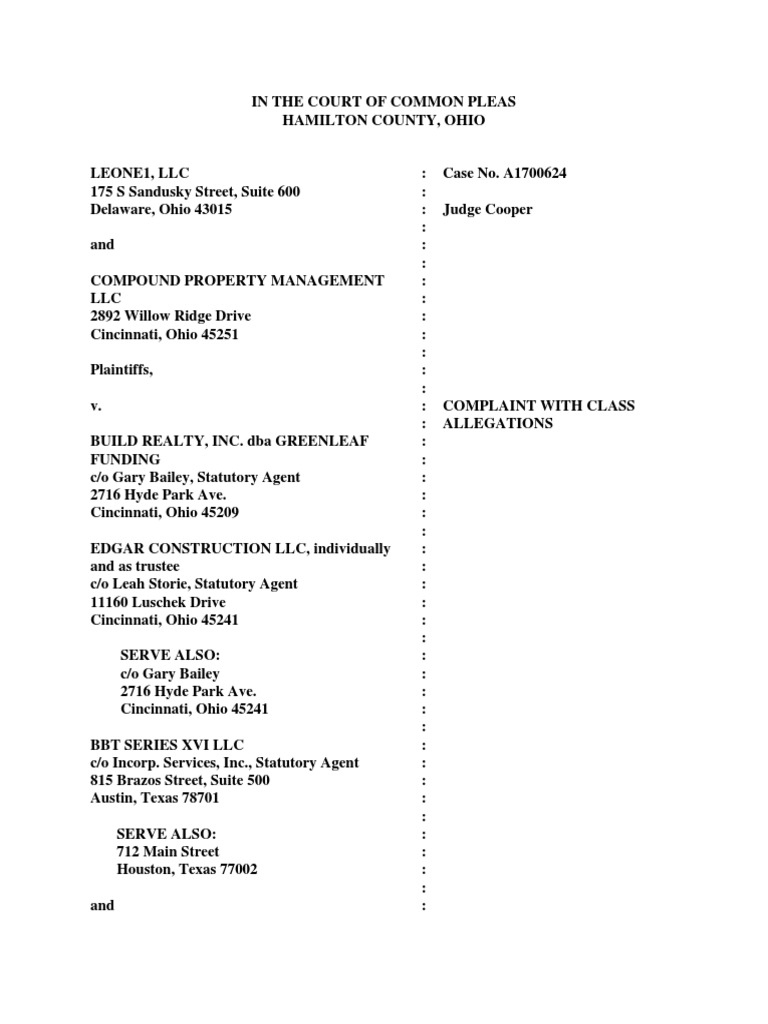 Build Realty Class Action Complaint | PDF | Trust Law | Foreclosure