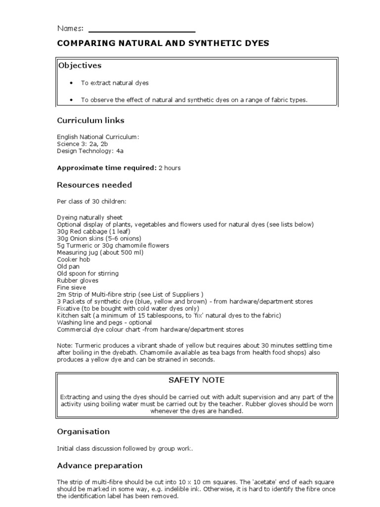 Comparing Natural and Synthetic Dyes | PDF | Dye | Synthetic Fiber