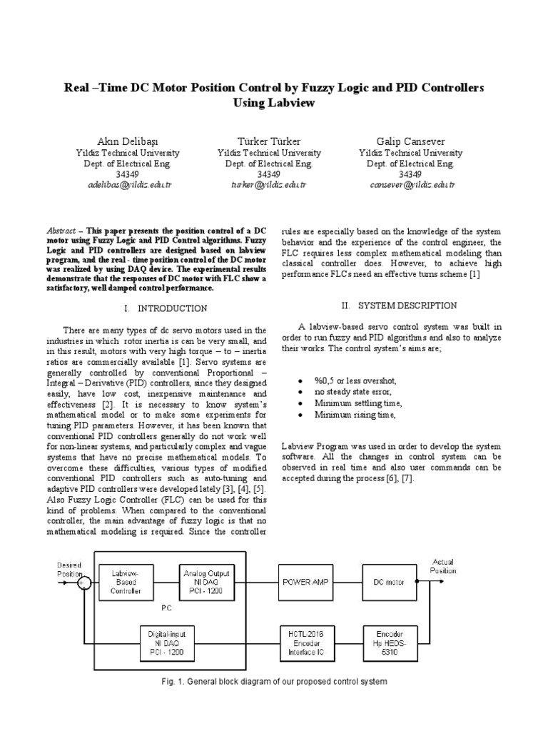 Real Time Dc Motor Position Control By Fuzzy Logic And Pid Controllers Using Labview Download